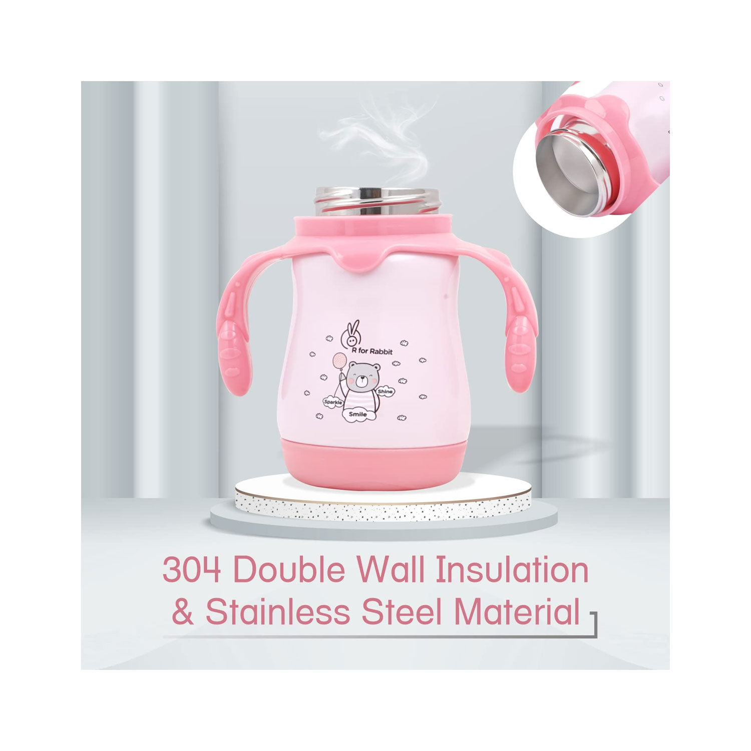 R for Rabbit Steebo Teddy Stainless Steel Feeding Bottle for Babies from 3-18 Months 210ml (Pink ...